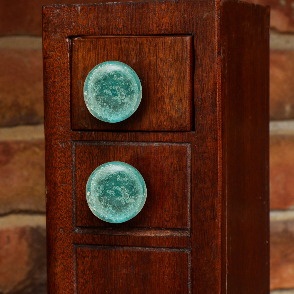 Bubble Glass Mortice Knobs Turquoise | Trinca Ferro